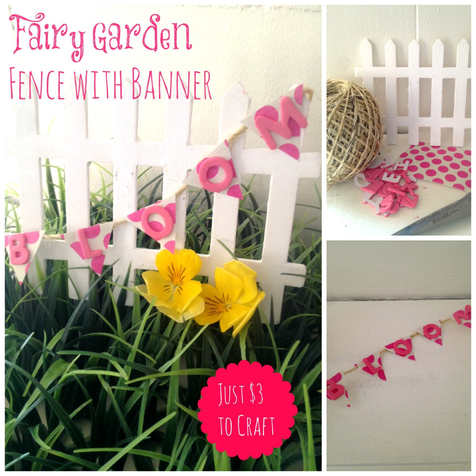 DIY Fairy Garden Fence with Banner - Life. Family. Joy