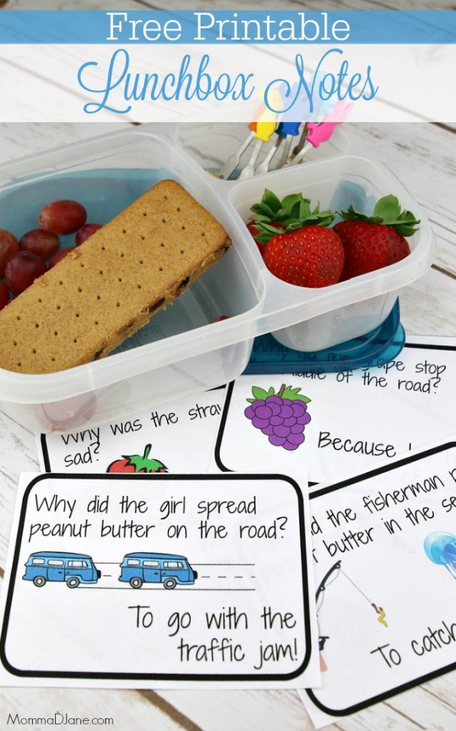 Free Printable Lunchbox Notes - Peanut Butter & Jelly Jokes for Kids ...