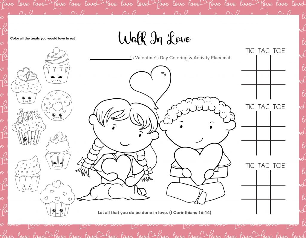 Valentine's Day Printable For Kids: Activity Placemats